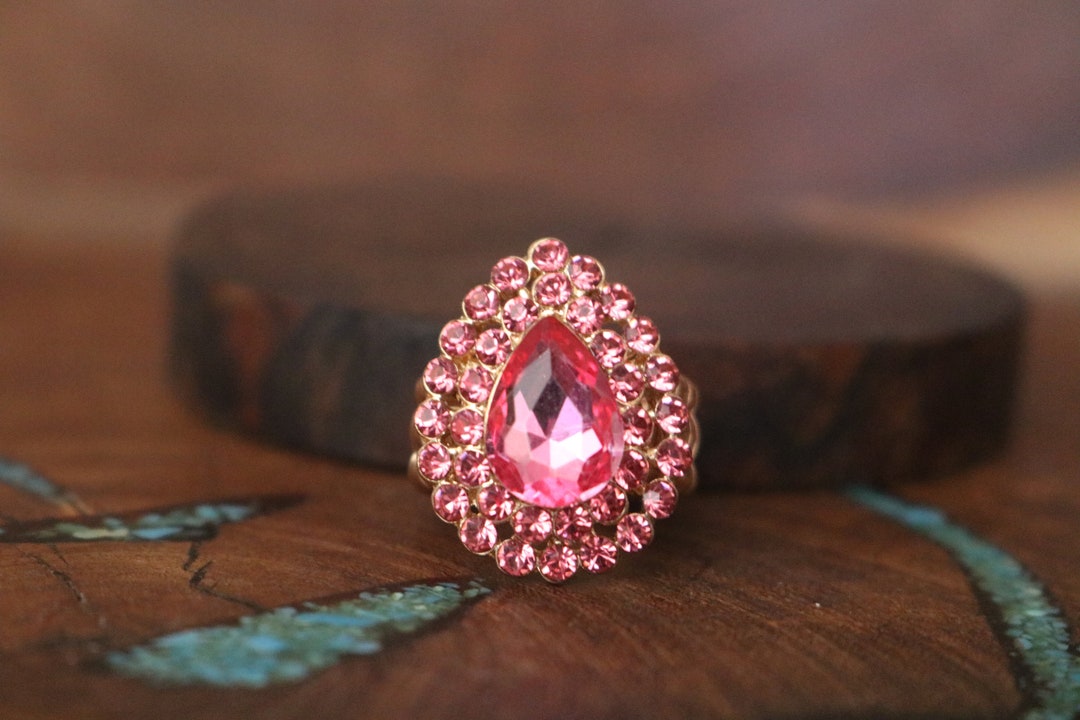 Pink Ring, Pink Rhinestone Ring, Pink Fitness Competition Ring, Pink ...