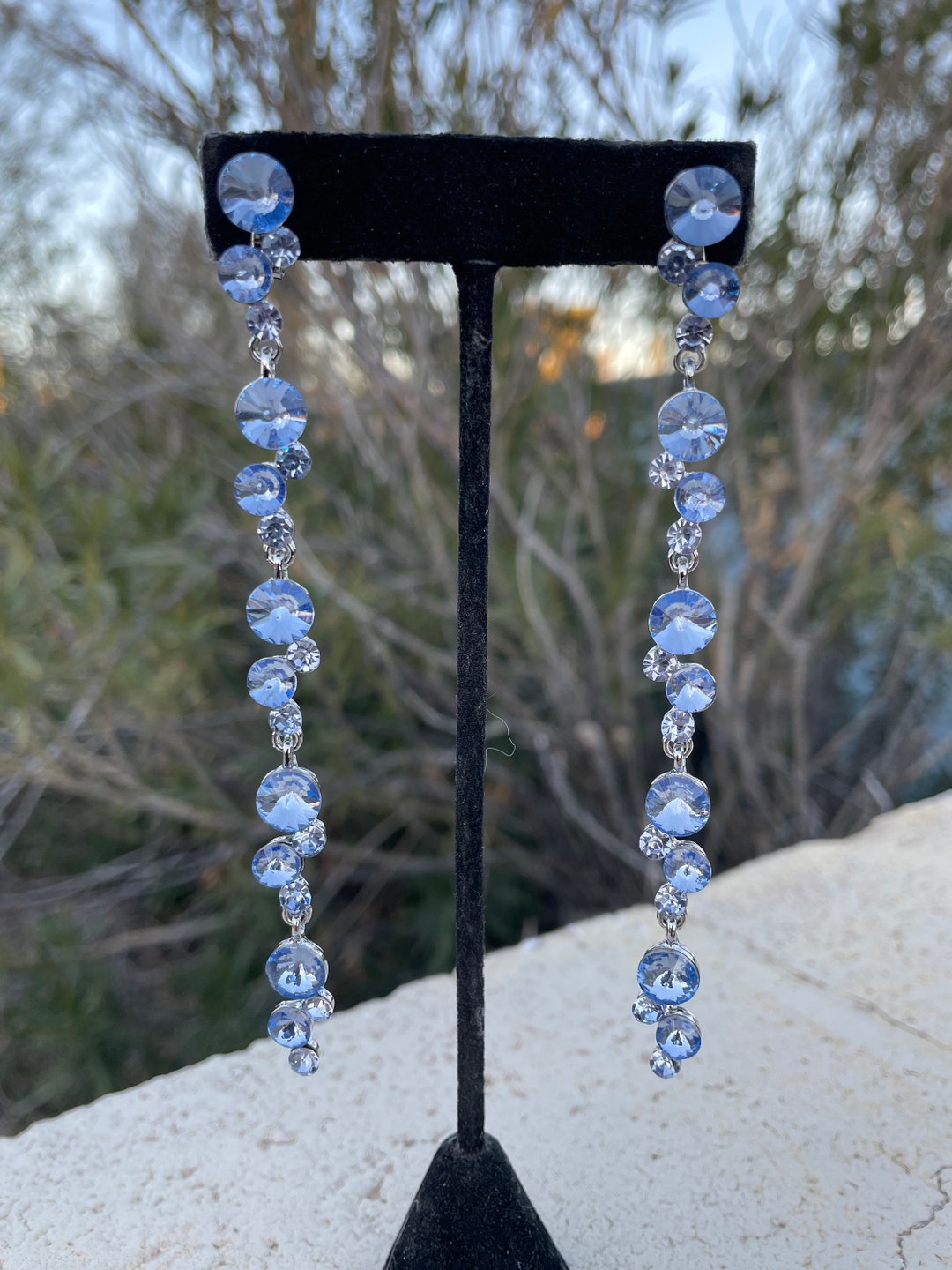 Light Blue Long Earrings, Ice Blue Earrings, Baby Blue Rhinestone Earrings - Etsy