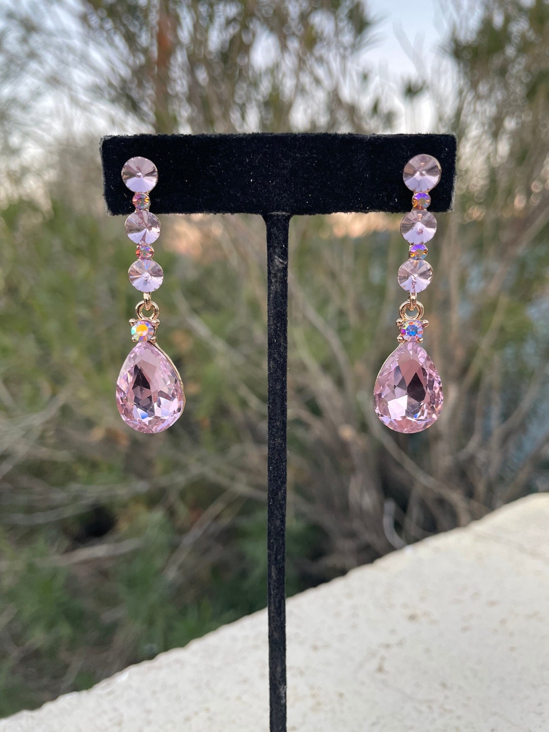 Light Pink Ab Earrings, Pink Prom Earrings, Rose Pink Iridescent ...