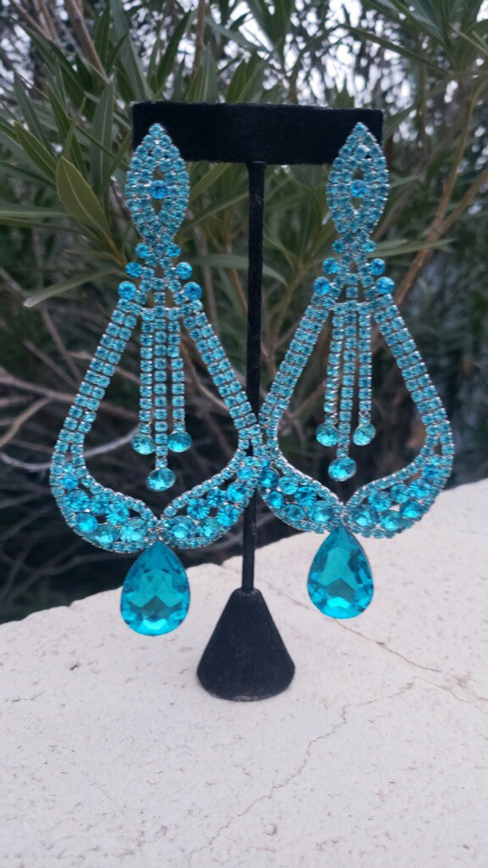 Aqua Oversized Earrings Aqua Rhinestone Extra Large Earrings - Etsy