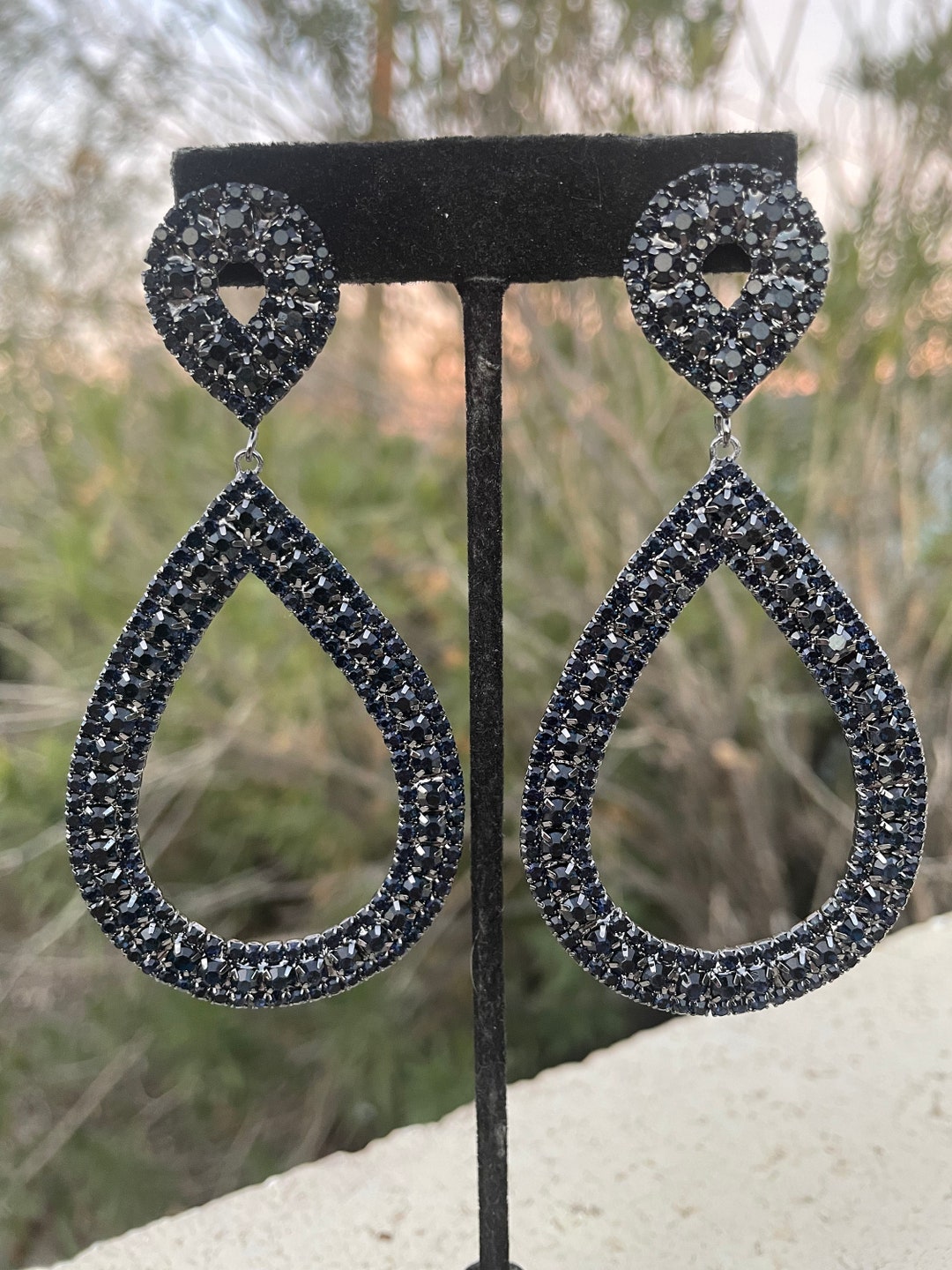 Long Navy Blue Hoops, Montana Blue Hoops - Etsy