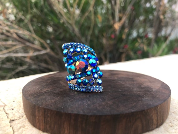 Blue Rhinestone Ring Blue Ab Stretch Ring Blue Statement | Etsy
