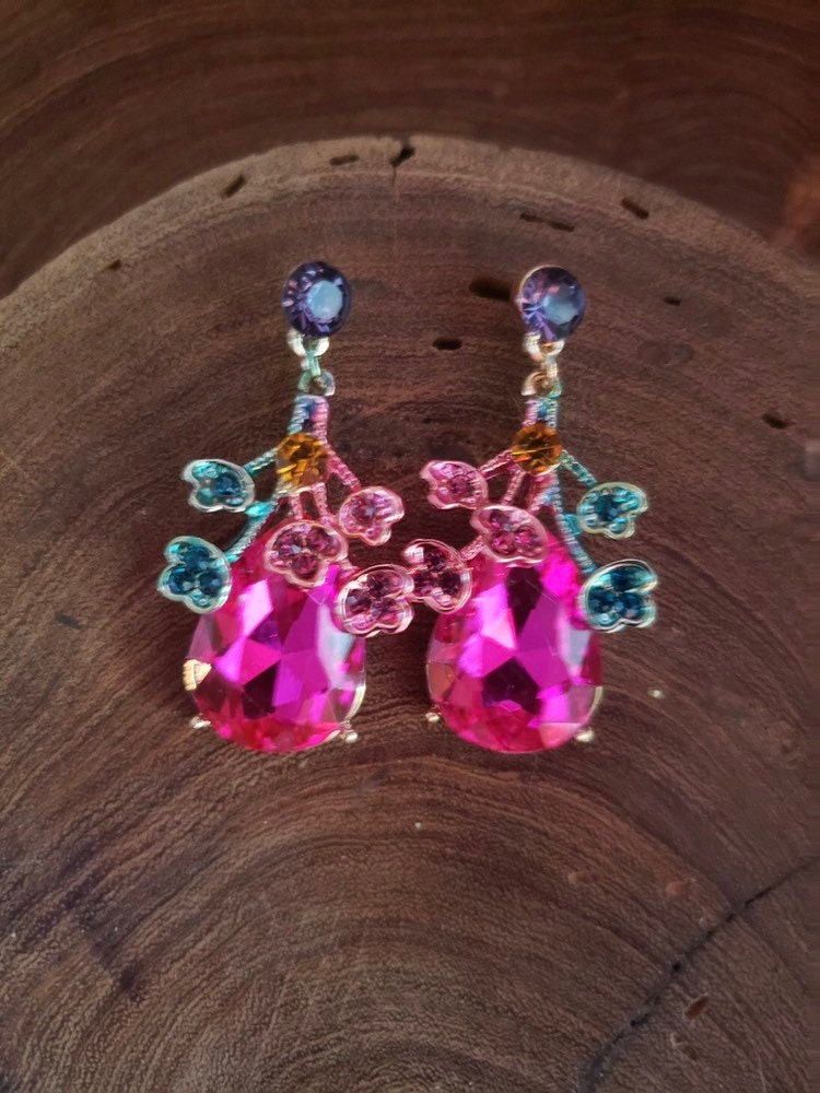 Multi Color Rhinestone Necklace and Earrings Set Rainbow | Etsy