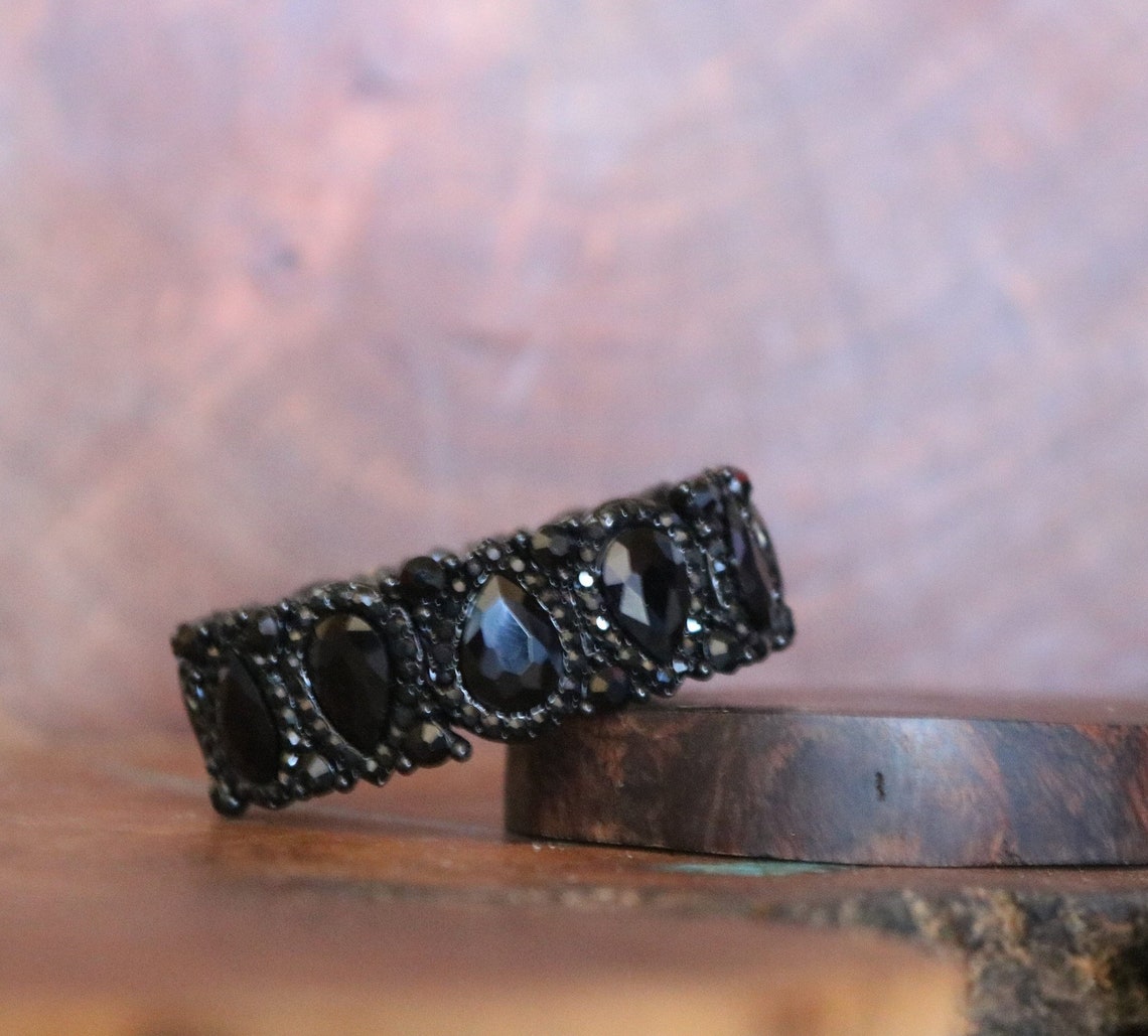 Black Bracelet Black Rhinestone Bracelet Black Prom - Etsy