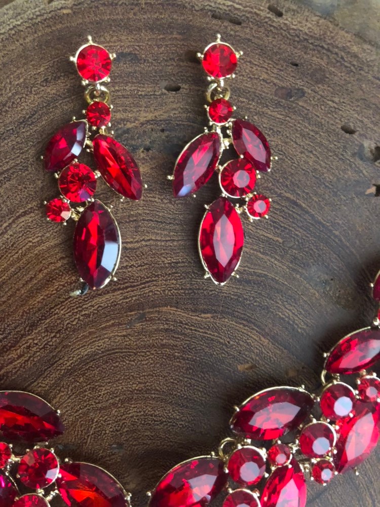 Red Necklace Set Red Prom Necklace and Earrings Red - Etsy
