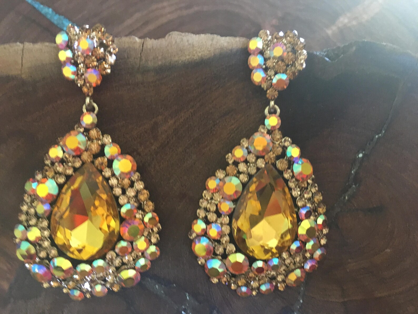 Yellow Earrings Yellow Ab Earrings Crystal Earrings Chunky - Etsy