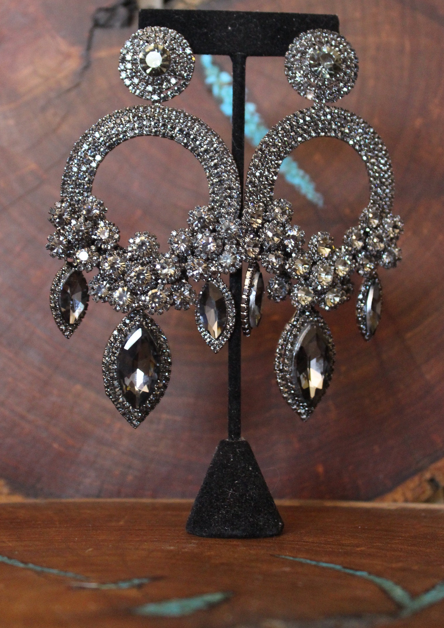 Oversized Silver Earrings Huge Silver Rhinestone Earrings - Etsy