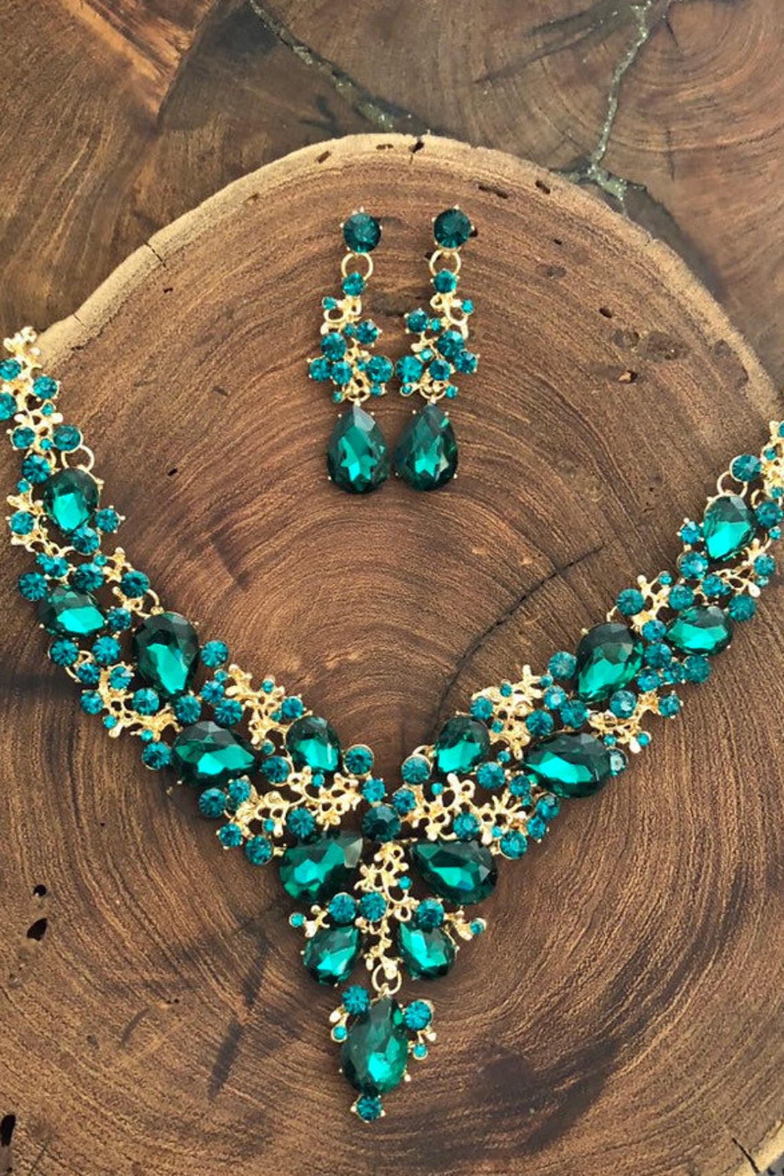 Prom Green Necklace Set Emerald Green Necklace and Earrings - Etsy