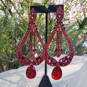 Extra Long Red Rhinestone Earrings, Oversized Pageant/prom Red ...