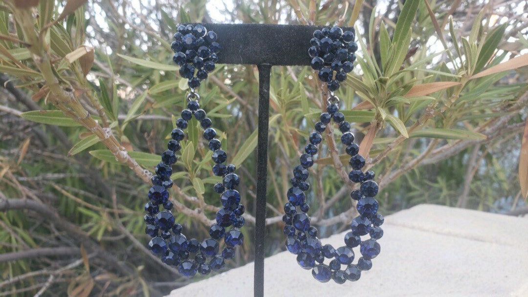 Navy Rhinestone Hoops, Navy Blue Hoops, Montana Blue Hoop Earrings ...