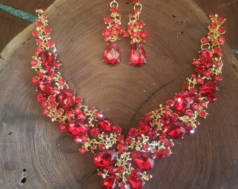 Red Necklace Set - Etsy
