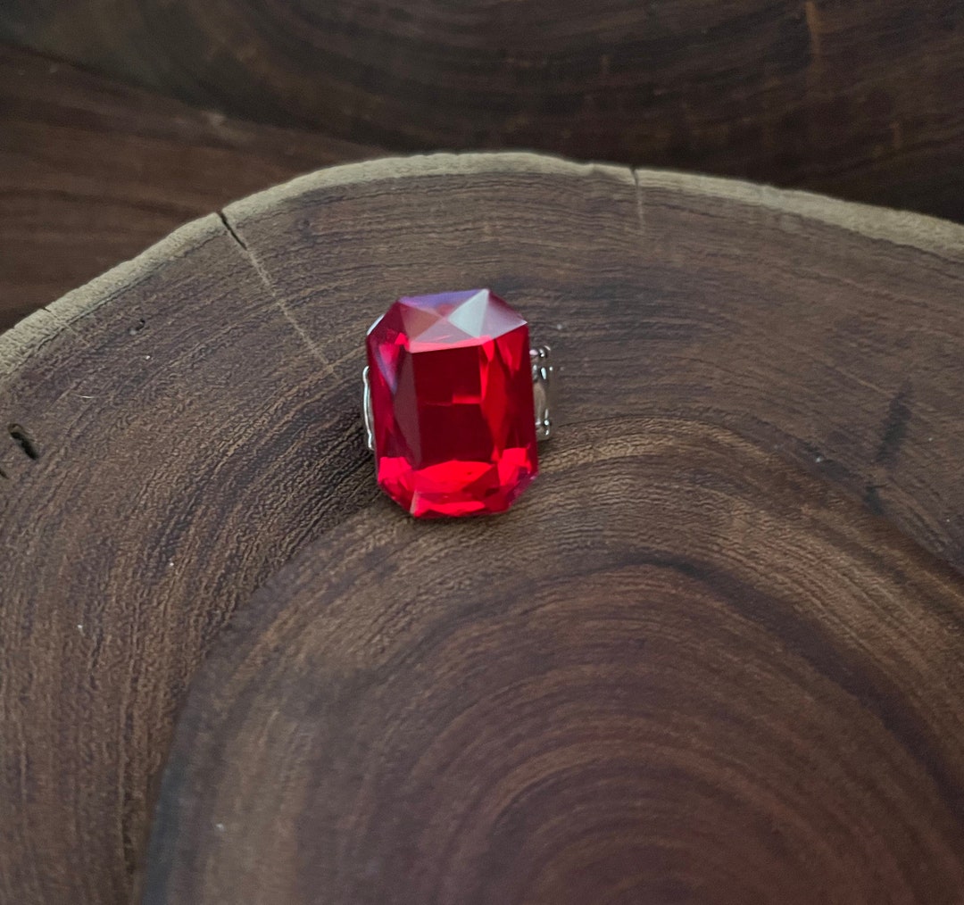 Large Red Rhinestone Ring, Statement Red Ring, Red Valentines Day Ring ...