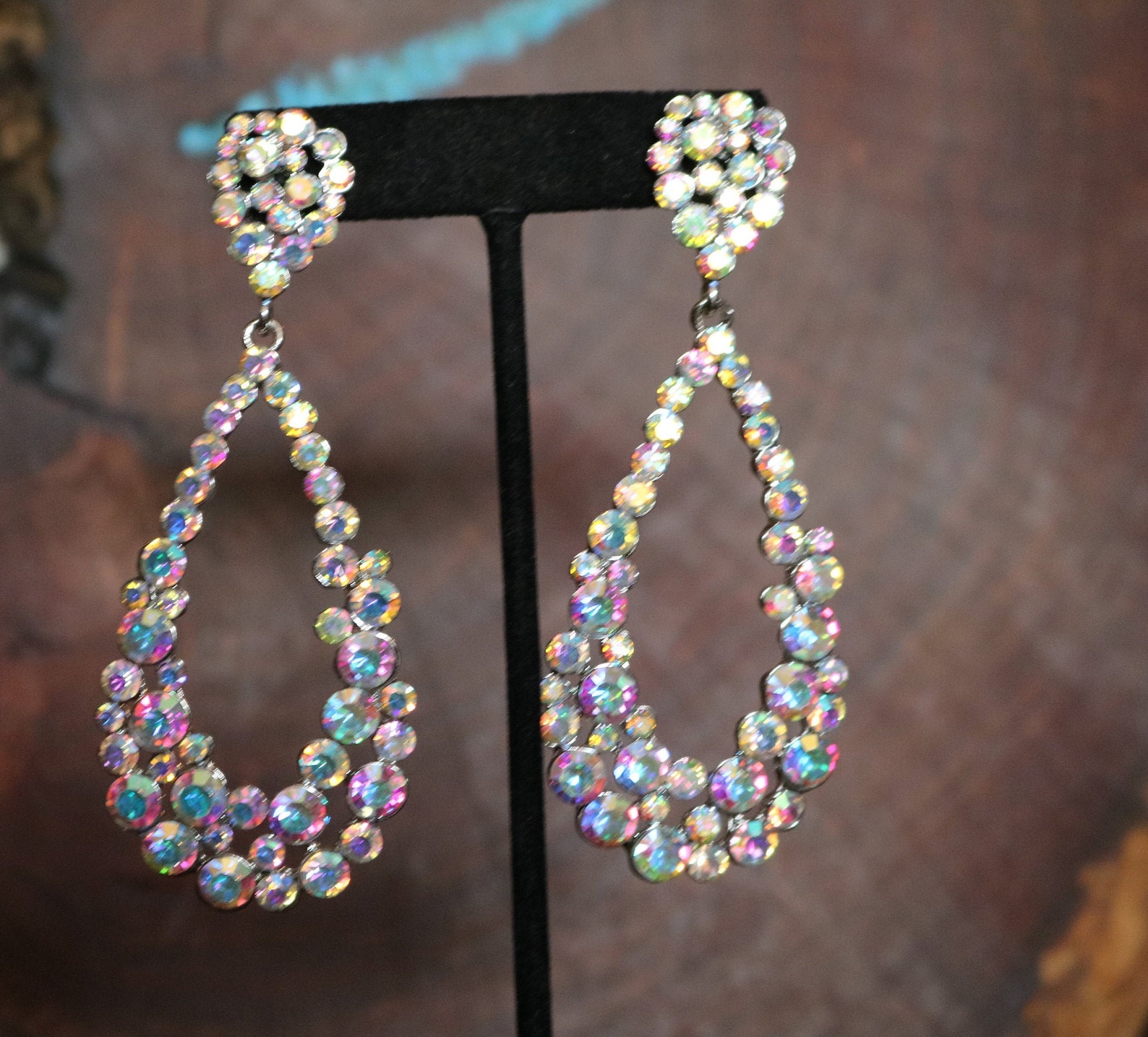 Ab Hoop Earrings Ab Long Rhinestone Hoop Earrings Aurora | Etsy