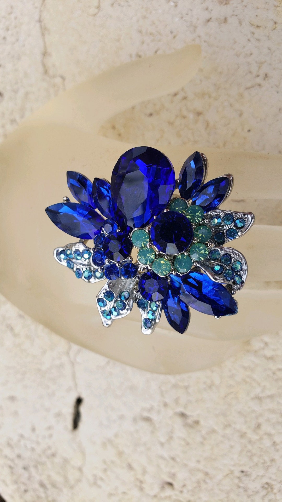 Blue Statement Ring, Blue Rhinestone Large Ring, Blue Fitness ...