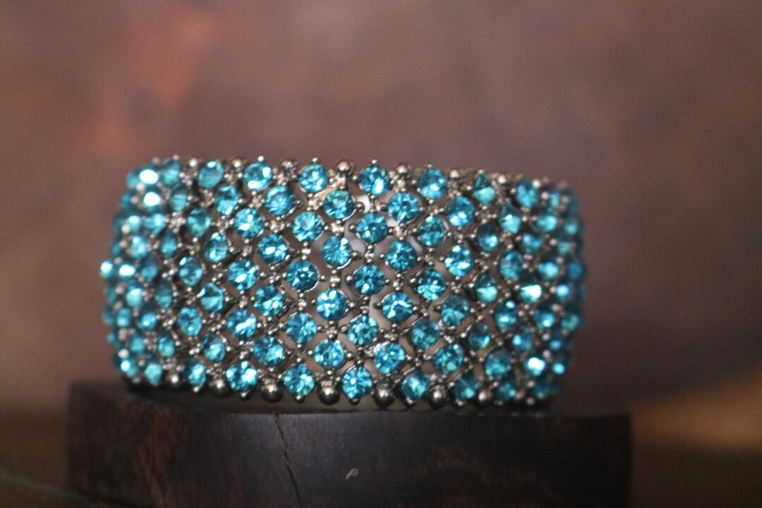 Light Blue Rhinestone Bracelet, Aqua Prom Bracelet, Teal Wide Crystal ...