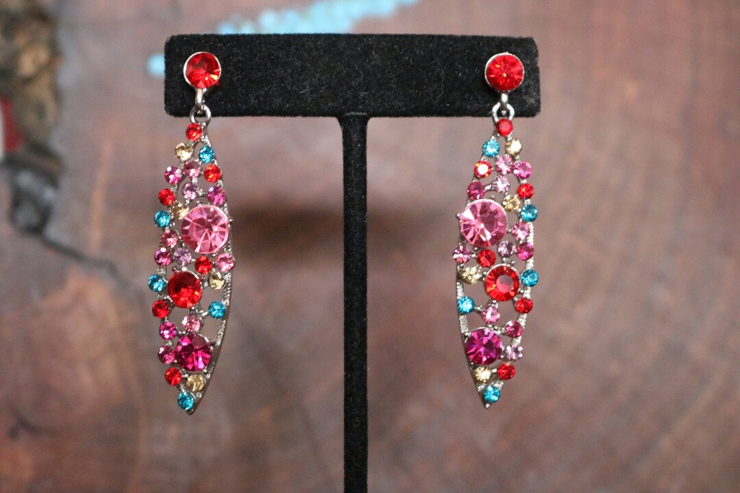 Multi Color Earrings, Red Pink and Blue Earrings, Multi Color Prom ...