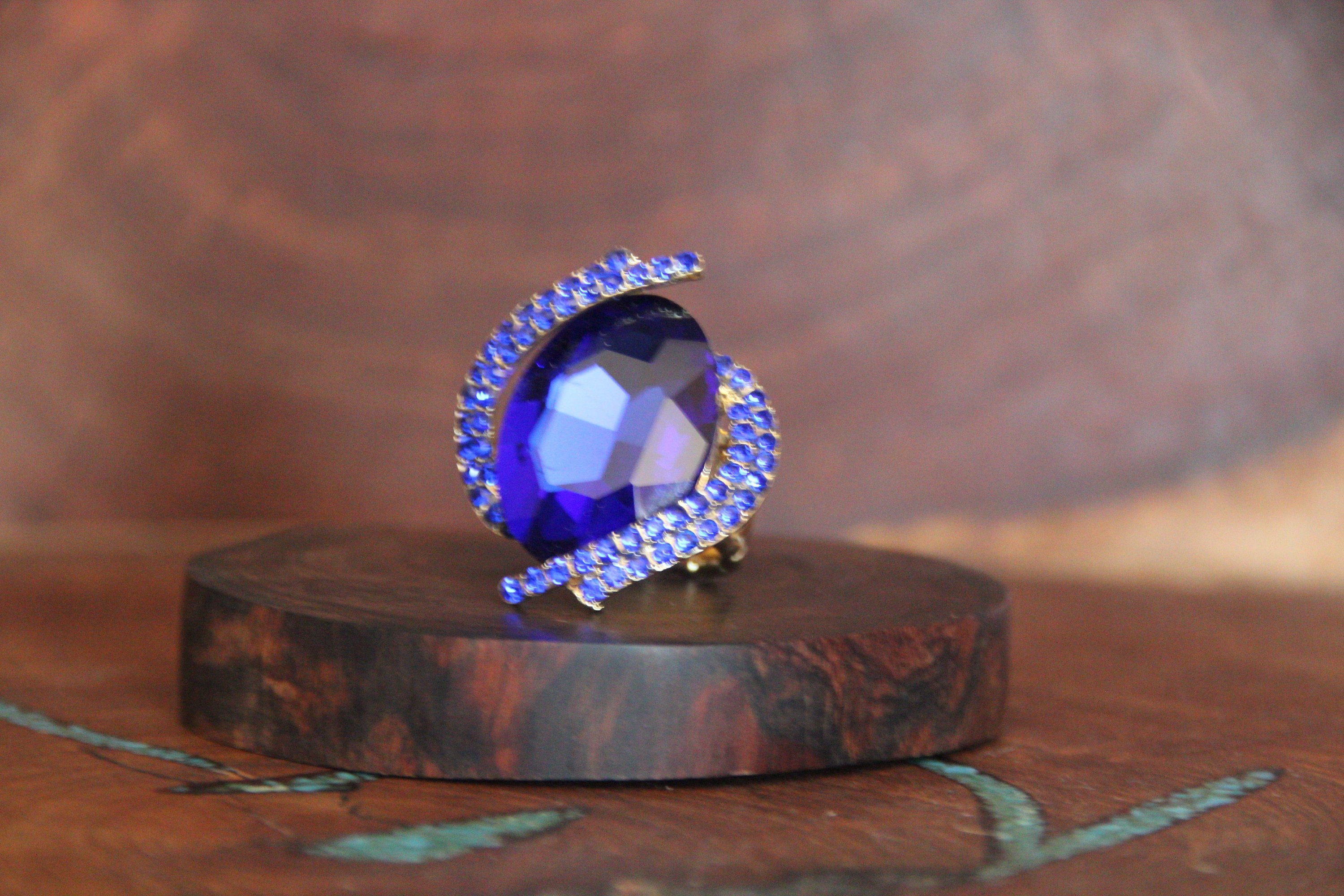Blue ring blue rhinestone ring oversized royal blue ring | Etsy