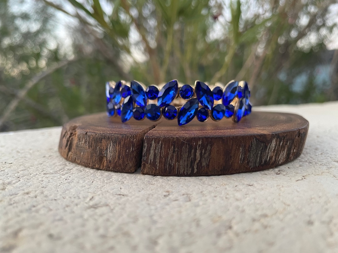 Royal Blue Bracelet, Sapphire Rhinestone Bracelet, Deep Blue Bracelet ...