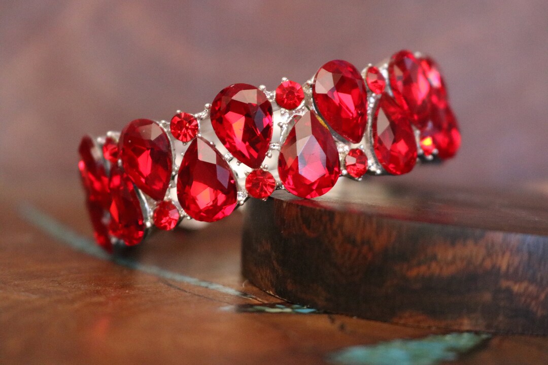 Red Bridal Bracelet, Red Bracelet, Red Bridesmaid Bracelet, Red Crystal ...