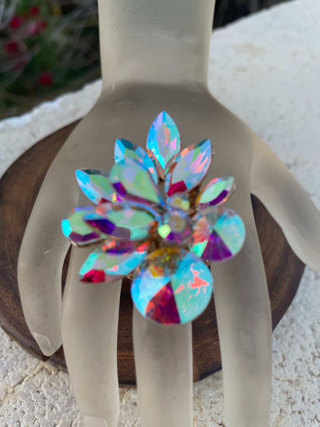 Oversized Ab Rhinestone Ring, Statement Ab Stretch Ring, Ab Large Ring ...