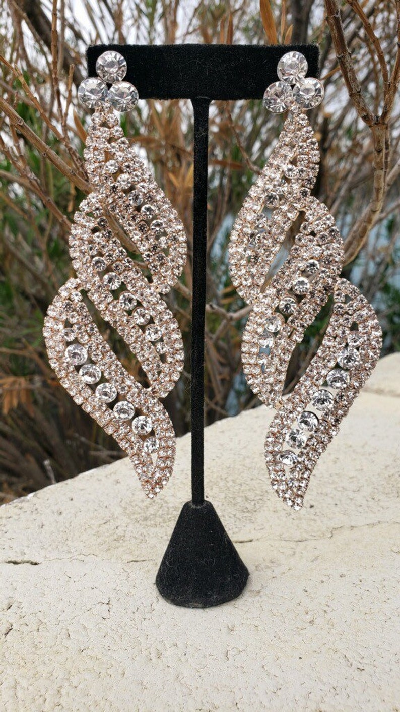 Crystal rose gold earrings oversized rhinestone rose gold | Etsy