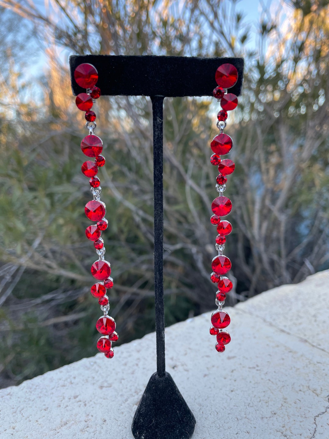 Long Red Rhinestone Earrings, Dangle Red Earrings, Red Valentines ...