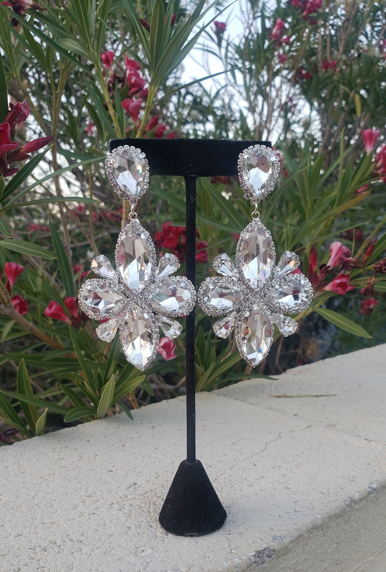 Large Pageant Clip on Earrings Crystal Statement Earrings - Etsy