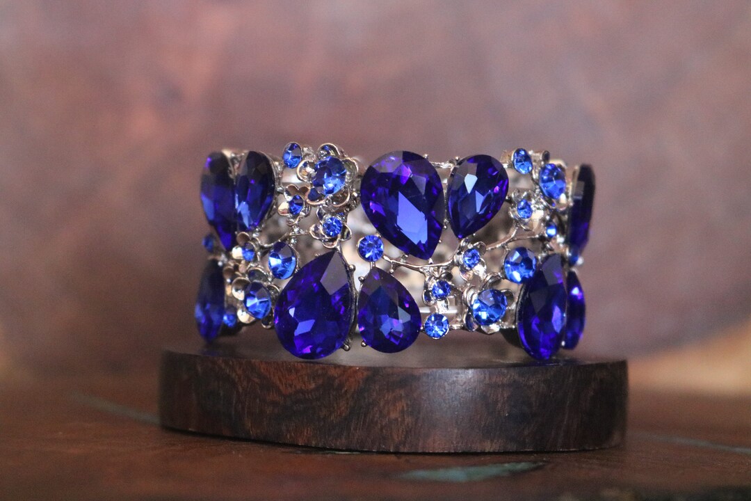 Royal Blue Bracelet, Cobalt Bracelet, Blue Prom Bracelet, Blue Wide ...