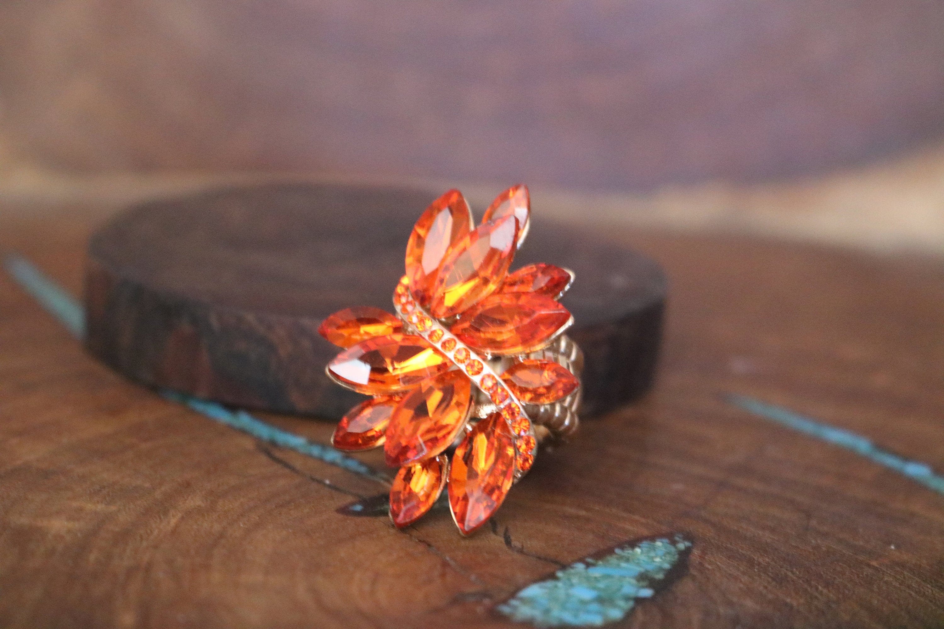 Orange Ring Orange Cocktail Ring Orang Rhinestone Ring - Etsy