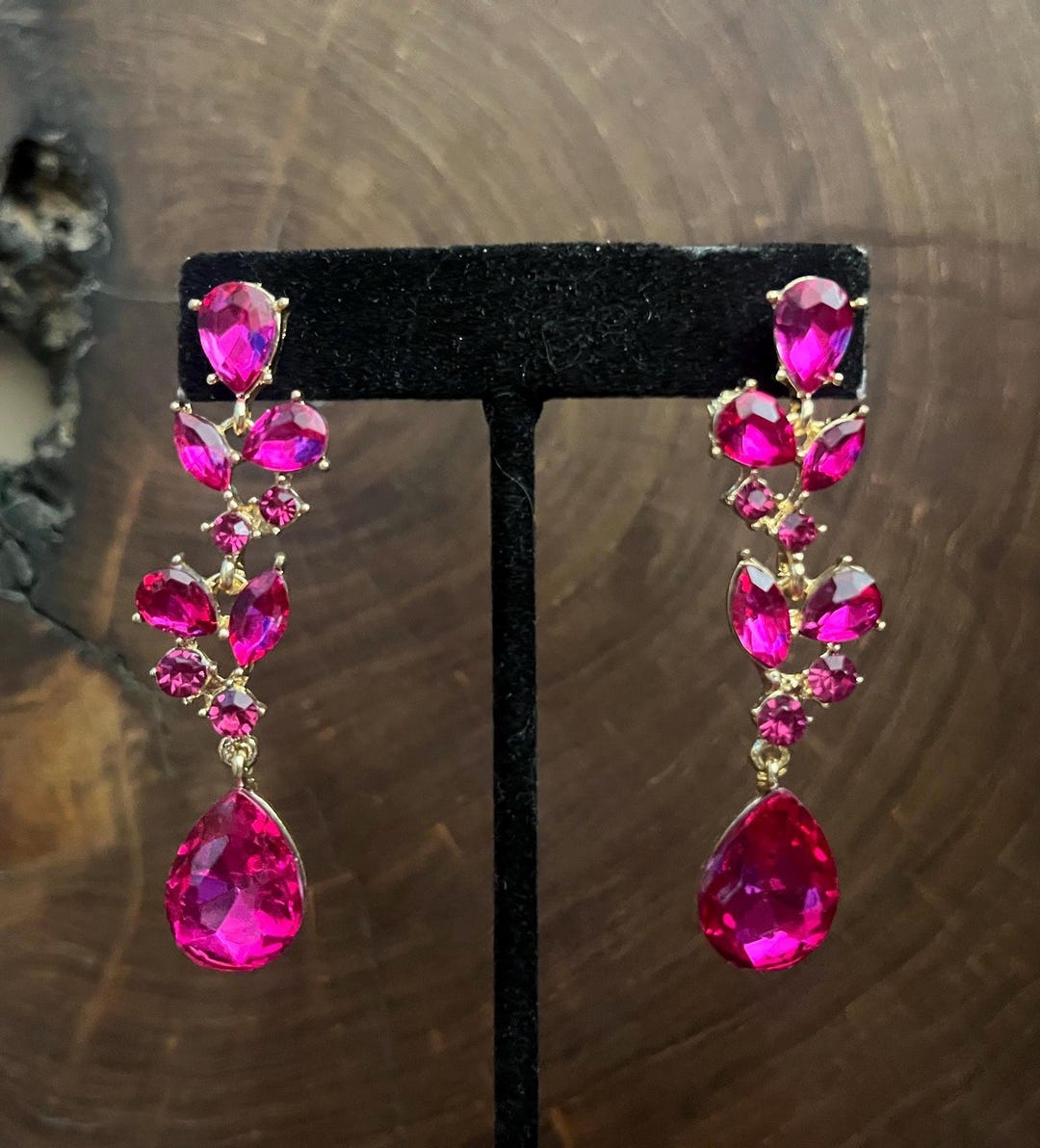 Hot Pink Dangle Earrings, Fuchsia Prom Earrings, Magenta Rhinestone ...