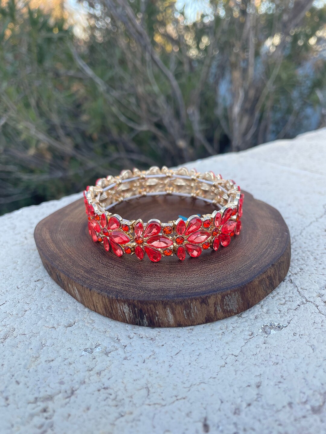 Orange Rhinestone Bracelet, Orange Prom Bracelet, Orange Stretch ...