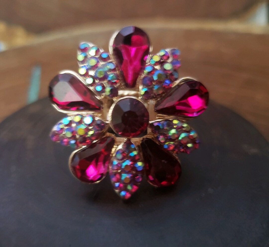 Fuchsia Ring, Hot Pink Rhinestone Ring, Magenta Rhinestone Ring ...