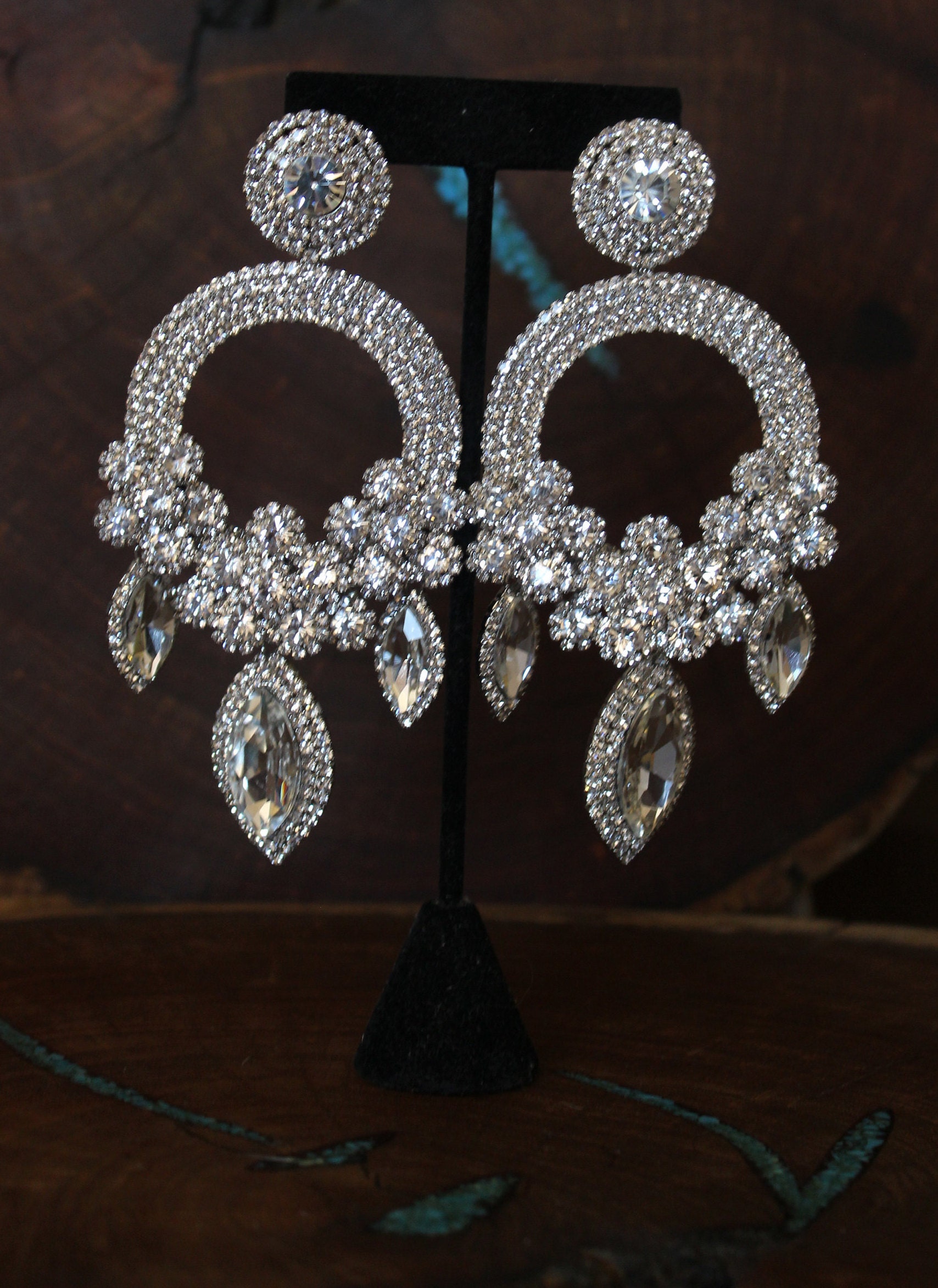Oversized Rhinestone Earrings Extra Large Clear Crystal - Etsy