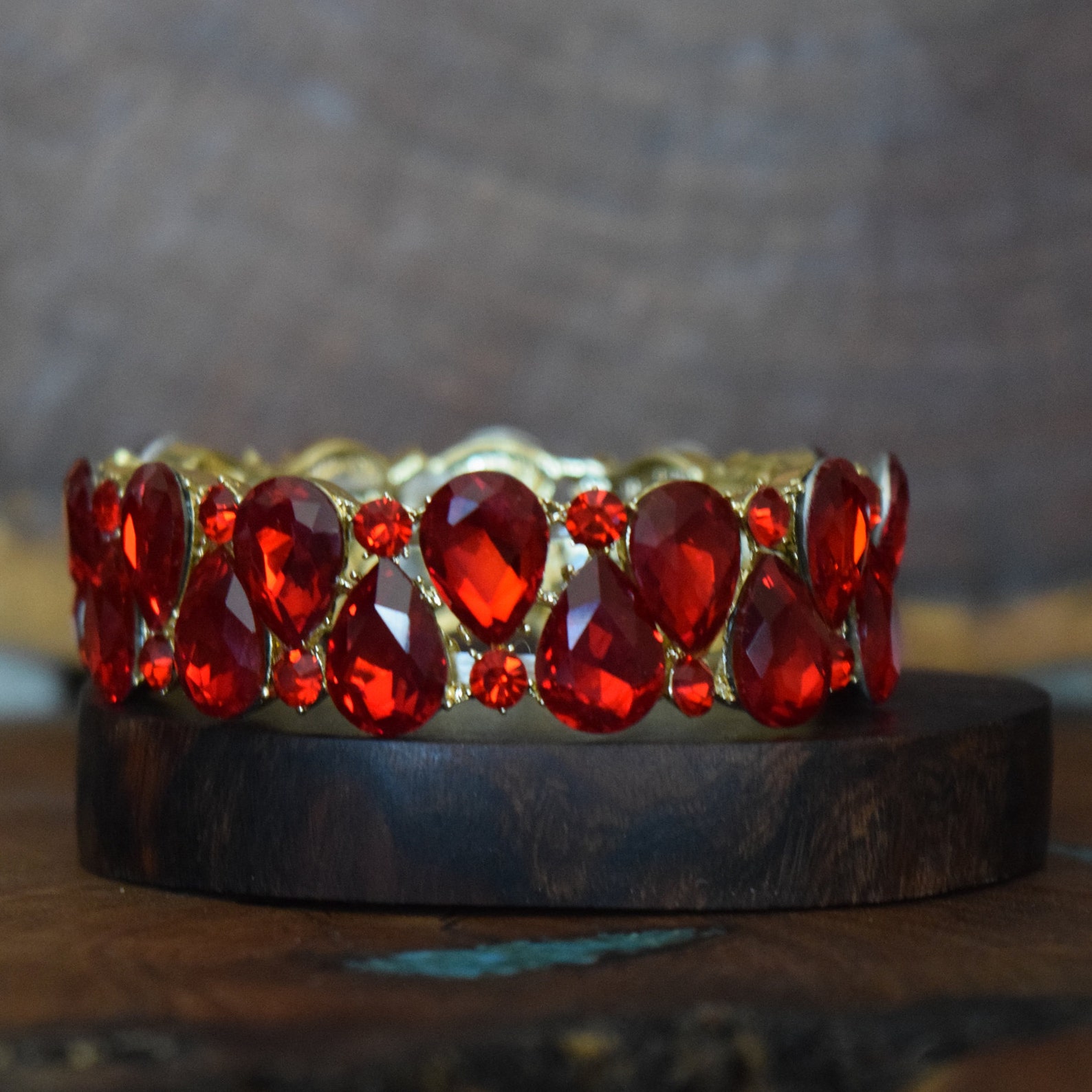 Red Bracelet, Red Rhinestone Bracelet, Red Prom Bracelet, Red Crystal ...