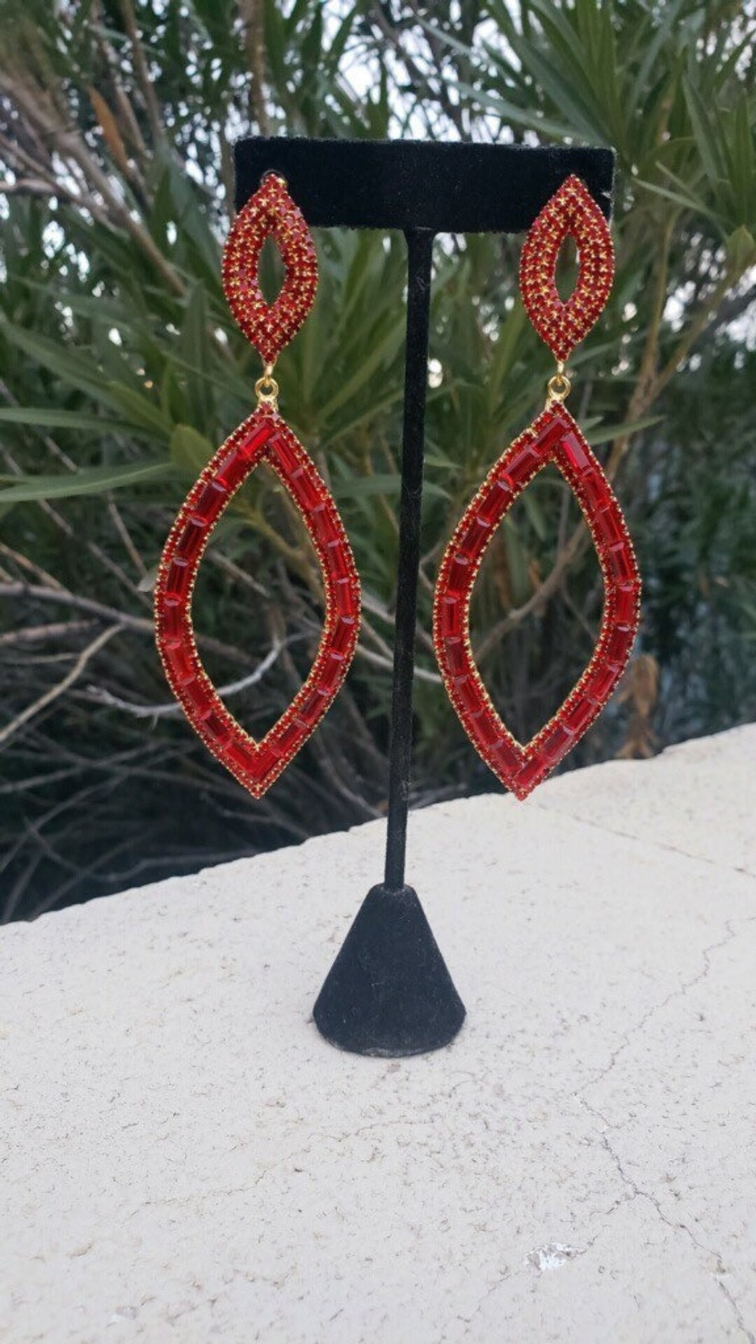 Red Long Earrings, Red Rhinestone Earrings, Red Crystal Chandelier ...