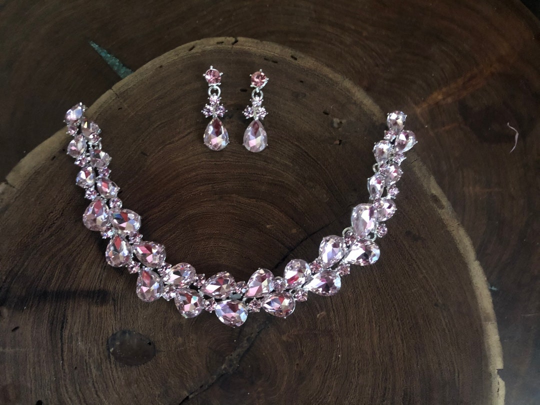 Light Pink Necklace and Earrings, Blush Pink Bridesmaid Necklace Set ...