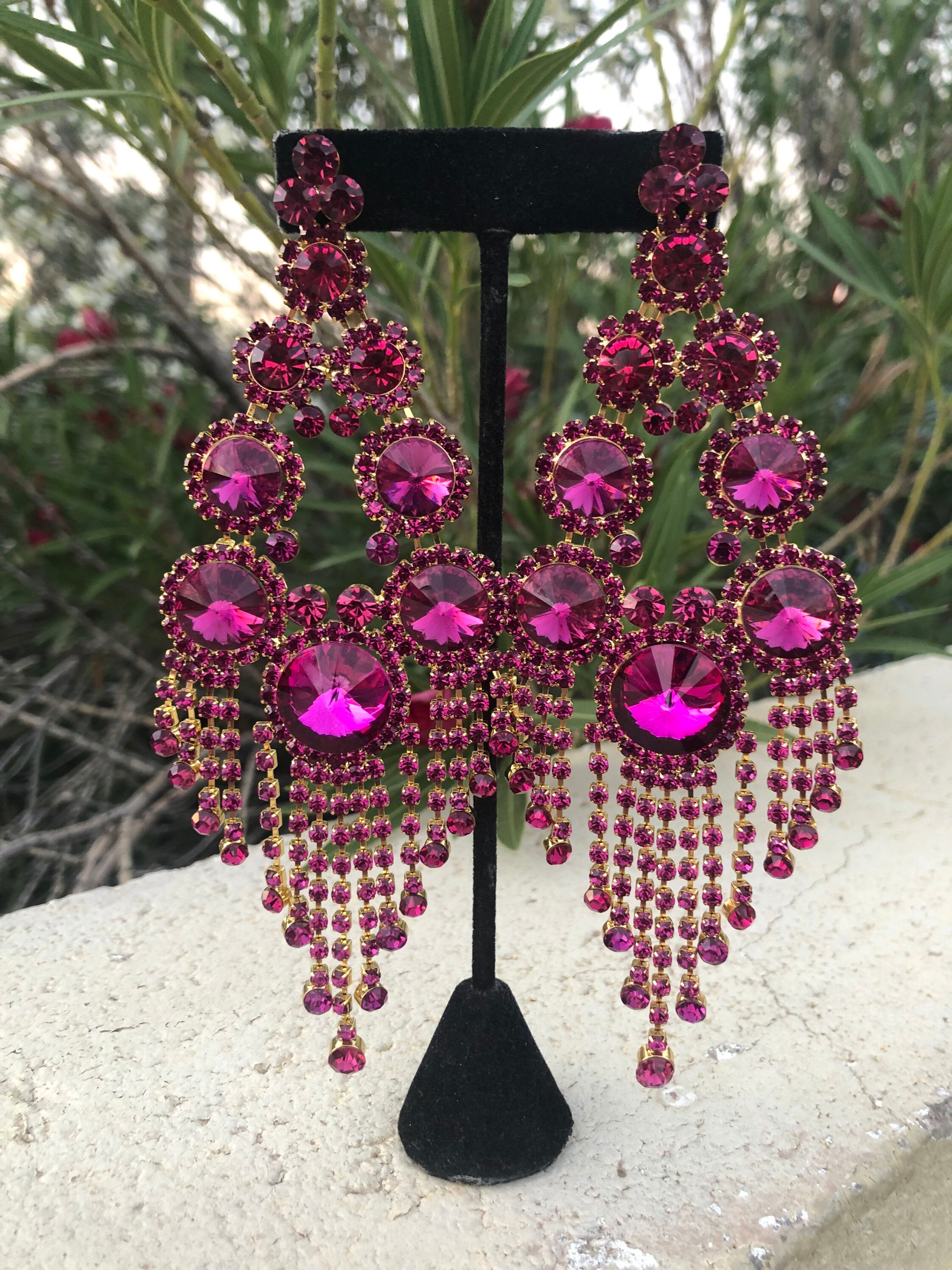 Magenta Pageant Earrings - Etsy