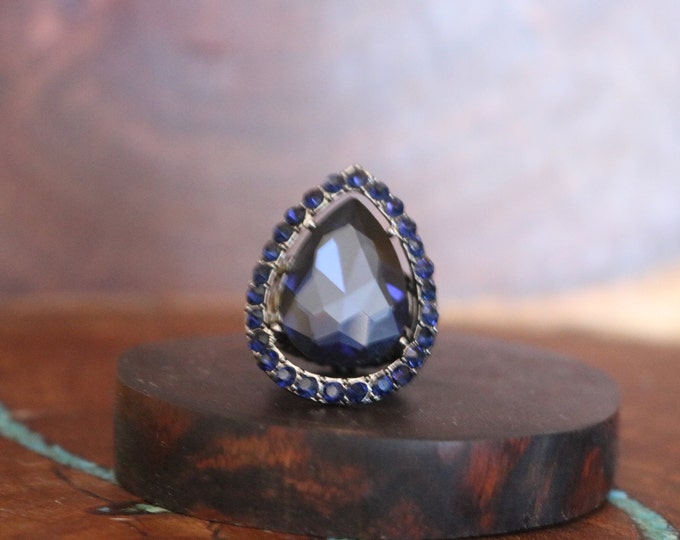 Navy Blue Ring Navy Cocktail Ring European Crystal Navy Statement Ring ...