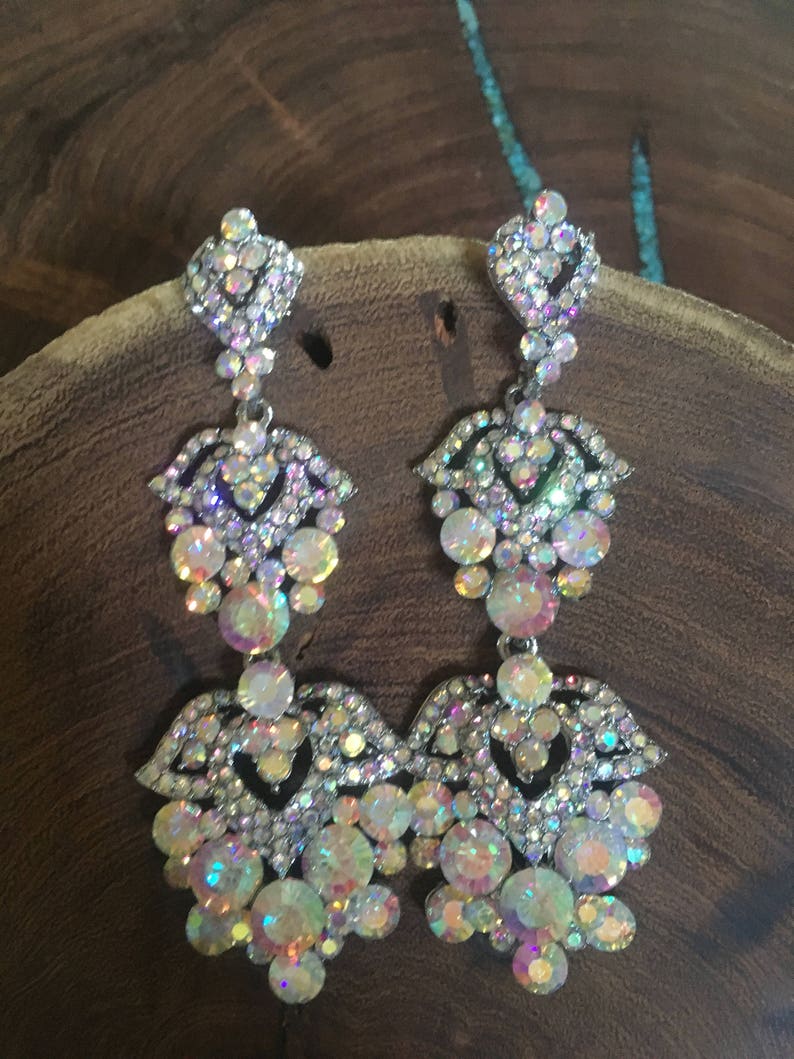 Ab Long Rhinestone Earrings Ab Crystal Pageant Earrings Ab - Etsy