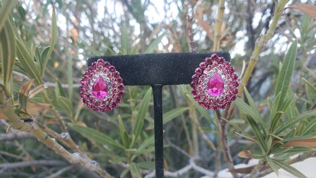 Hot Pink Clip on Earrings, Pink Prom Earrings, Fuchsia Earrings - Etsy