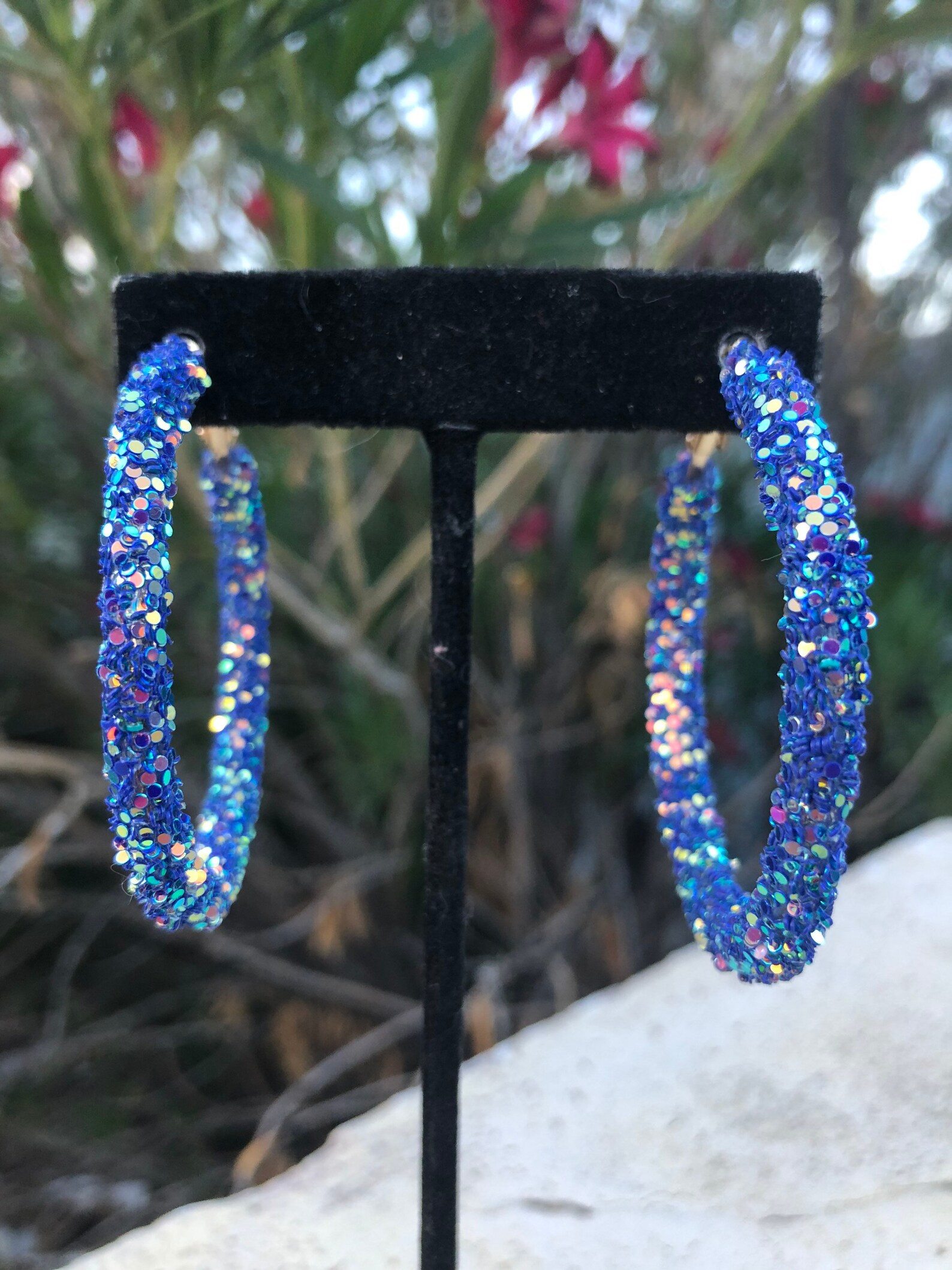 Blue Glitter Hoops Blue Sequin Hoop Earrings Royal Blue Hoop - Etsy