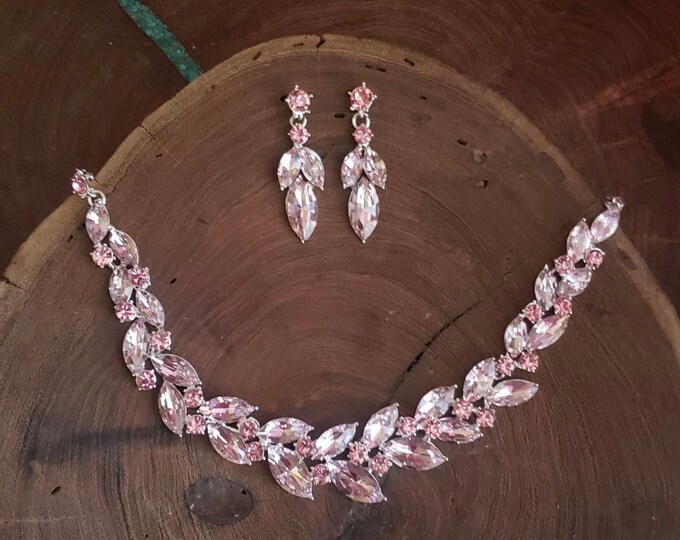 Blush Pink Necklace and Earrings Set, Light Pink Necklace Set, Light ...