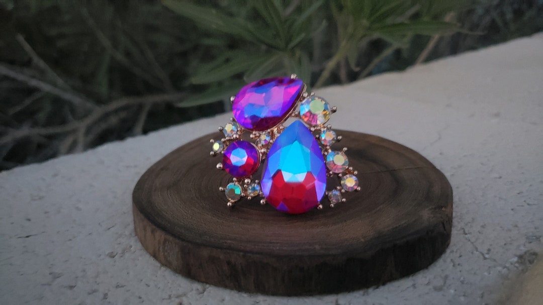 Oversized Fuchsia Ab Ring, Large Fuchsia Ring, Pink Iridescent ...