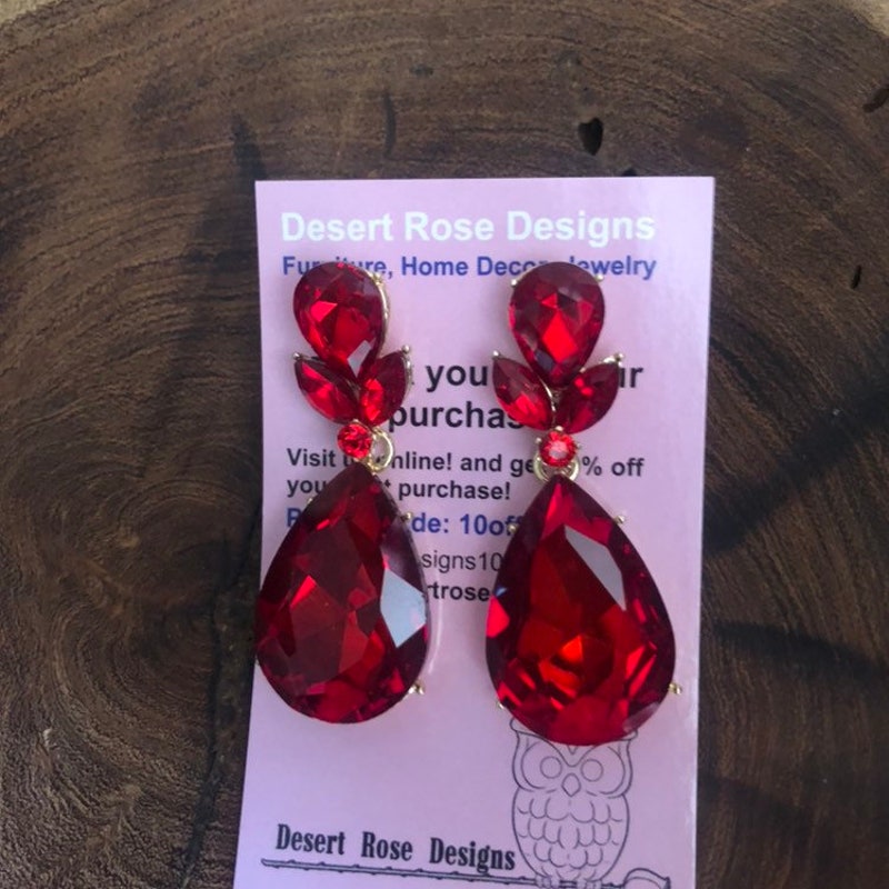 Red Crystal Earrings - Etsy
