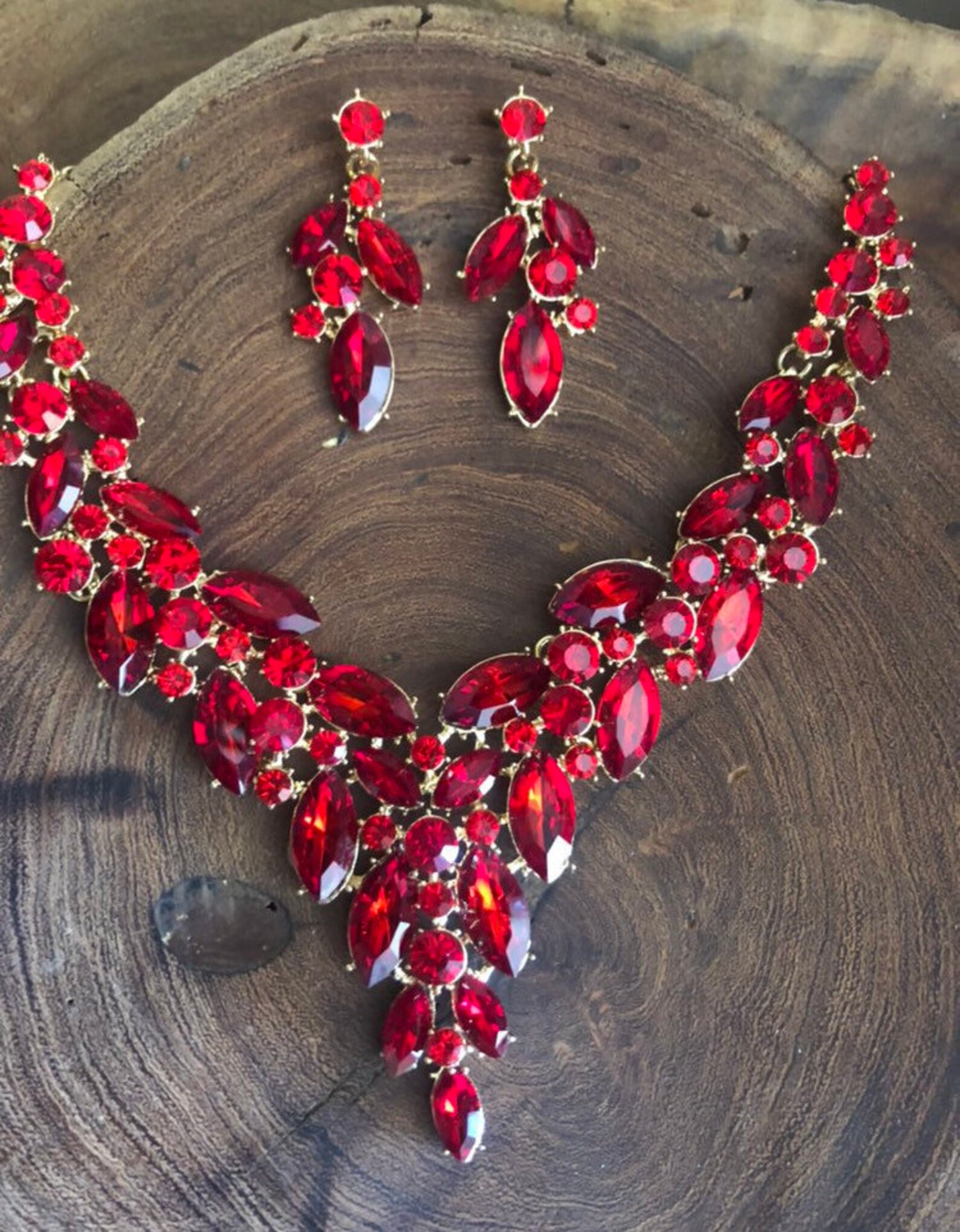 Red Necklace Set Red Prom Necklace and Earrings Red - Etsy