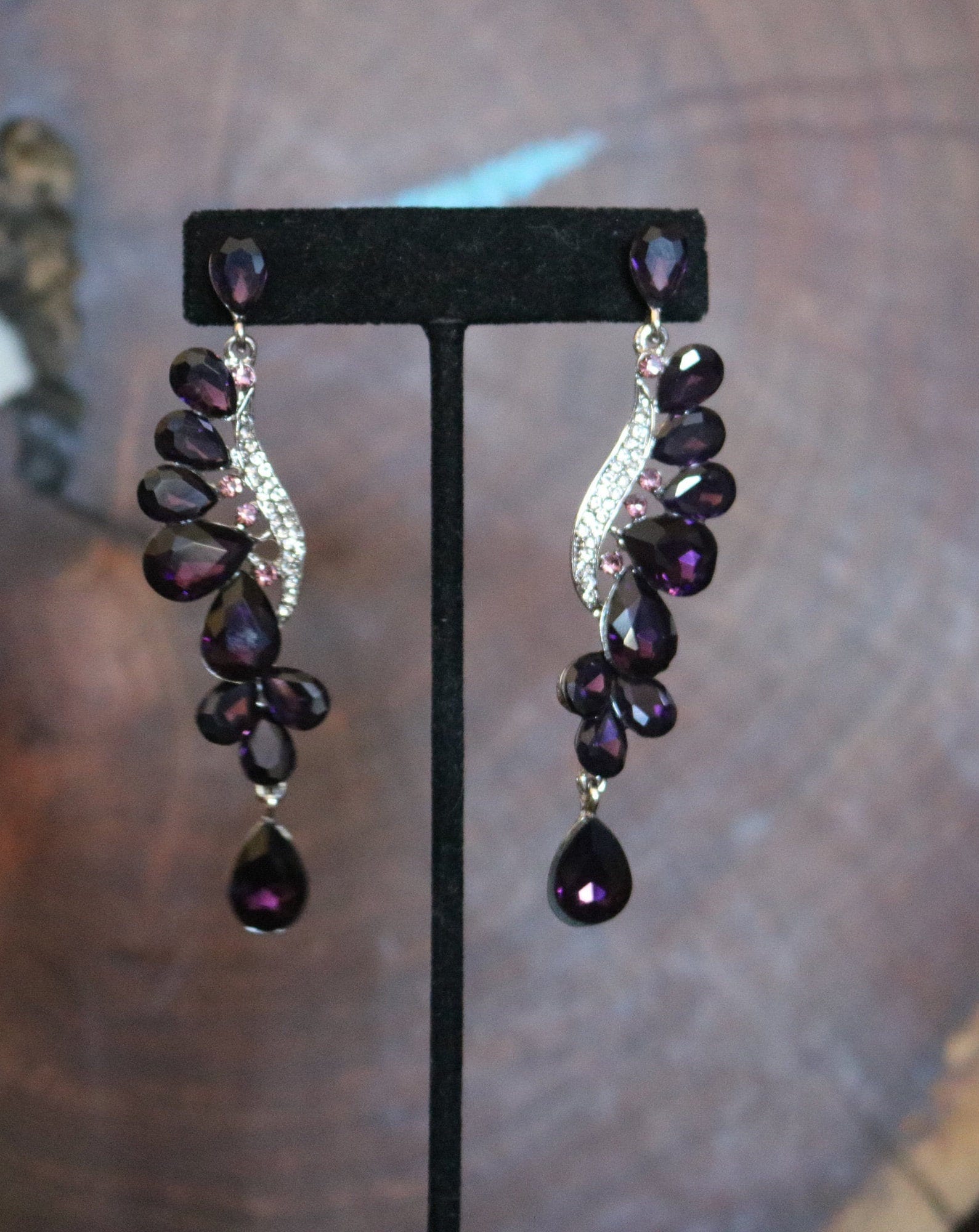 Purple Earrings Purple Rhinestone Earrings Purple Bridal - Etsy