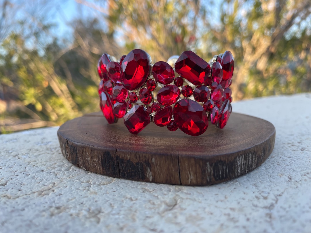 Red Rhinestone Bracelet - Etsy