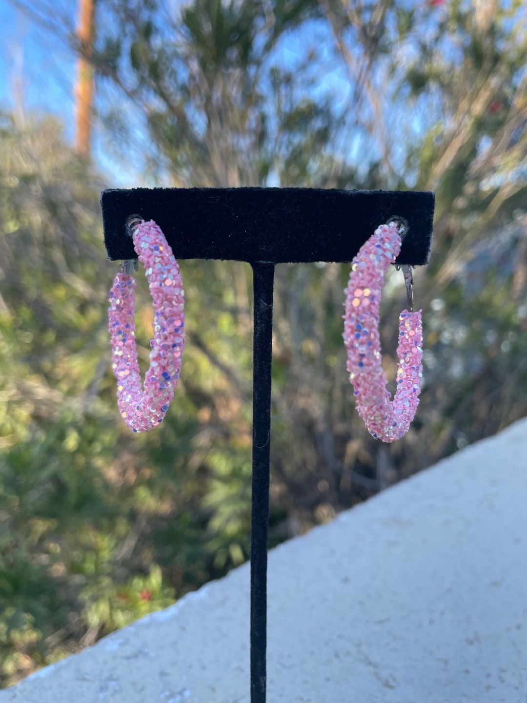 Pink Glitter Hoops - Etsy