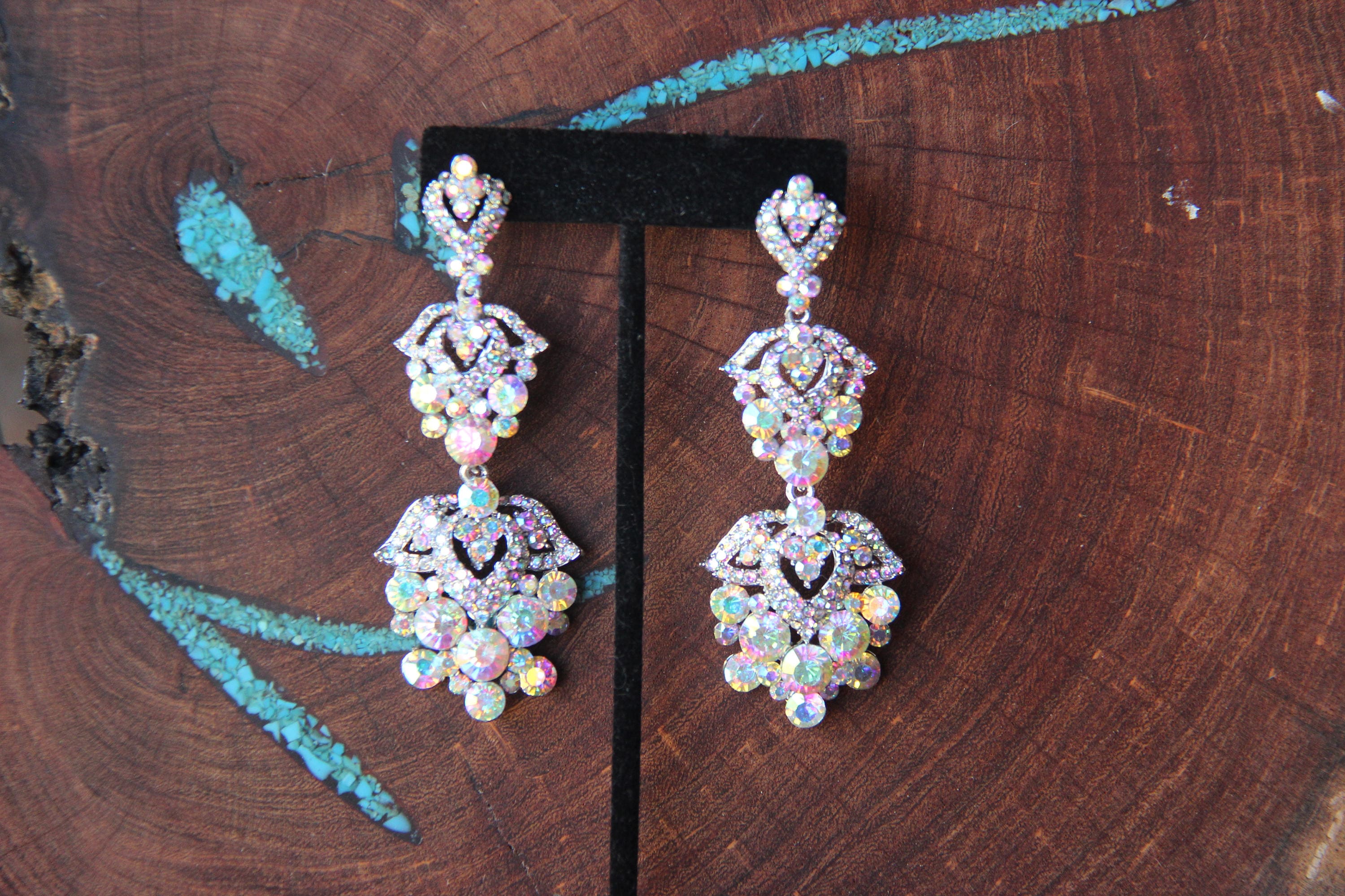 Ab Long Rhinestone Earrings Ab Crystal Pageant Earrings Ab - Etsy