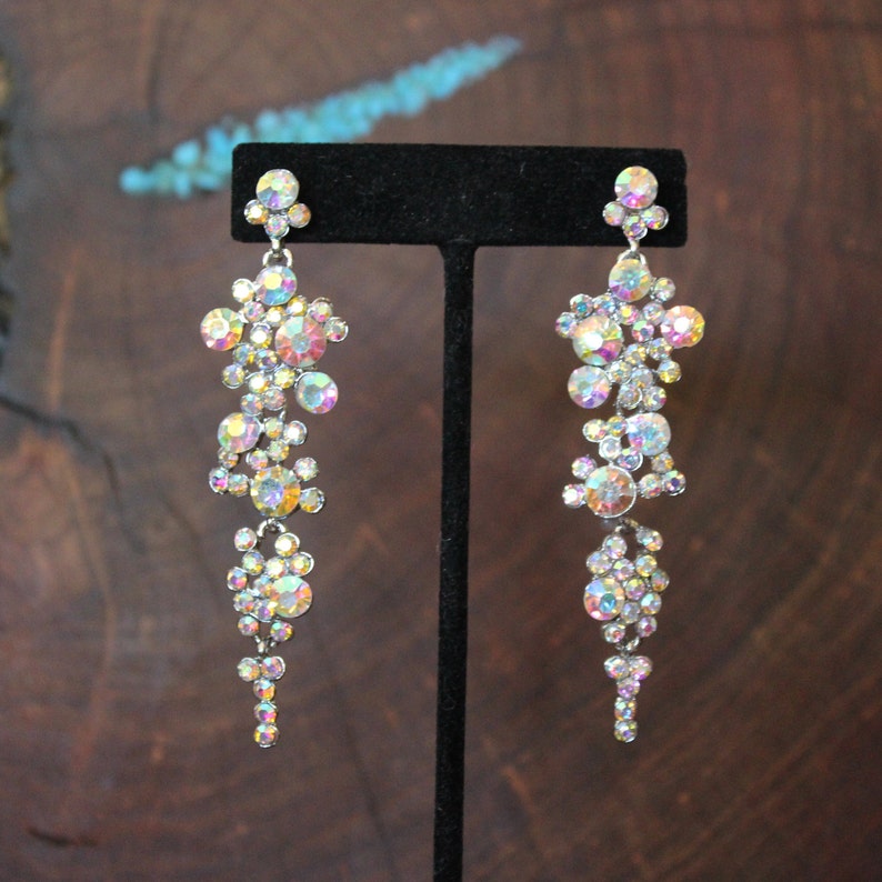 Ab Earrings Aurora Borealis Prom Earrings Iridescent Dangle - Etsy